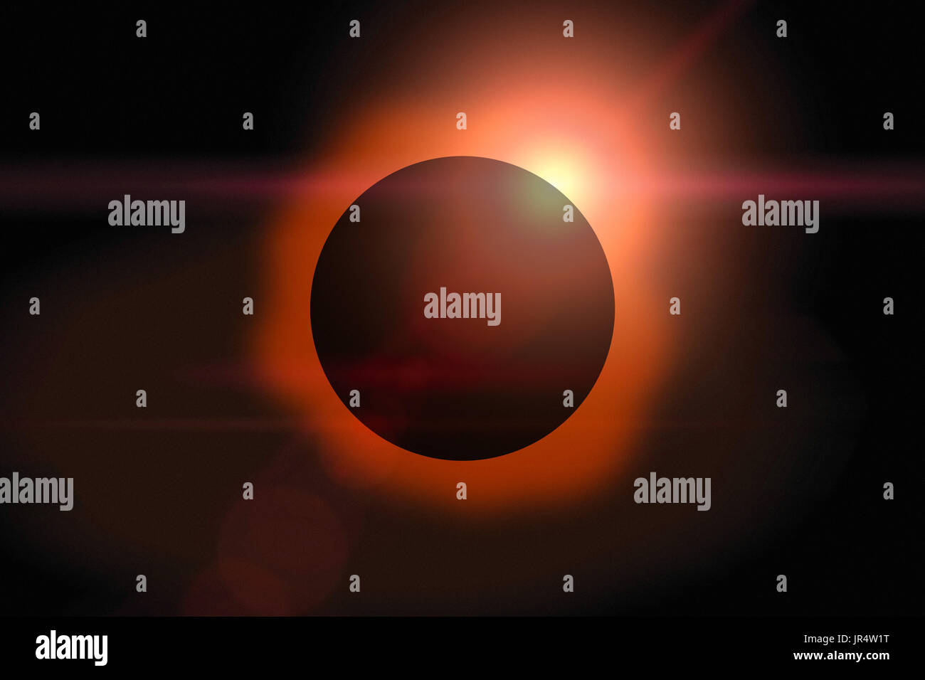 Solar eclipse with orange halo on black sky background Stock Photo - Alamy