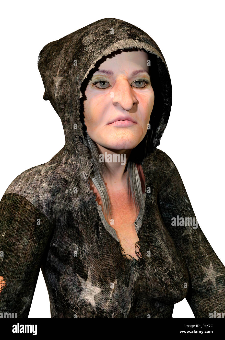 3D rendering of an old fantasy witch isolated on white background Stock ...