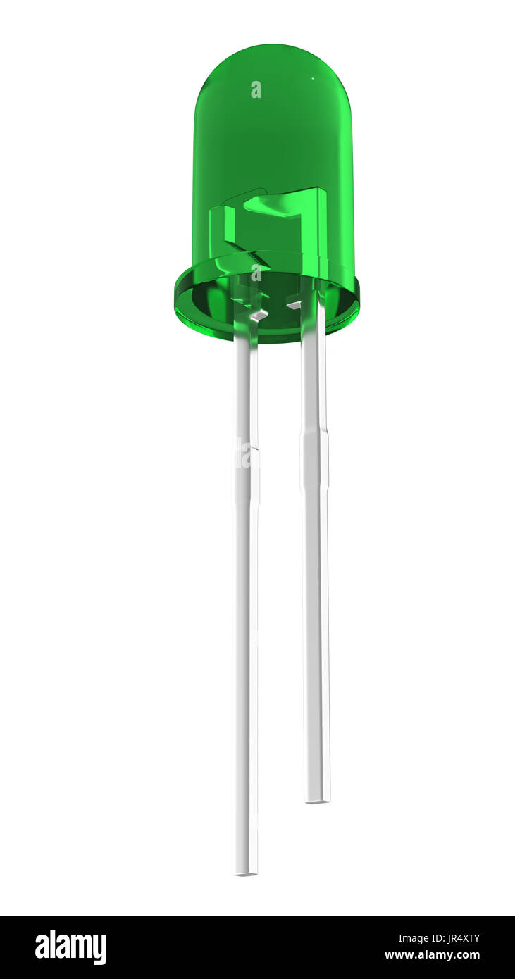 3D realistic render of green glossy 3mm led diode. isolated on white ...