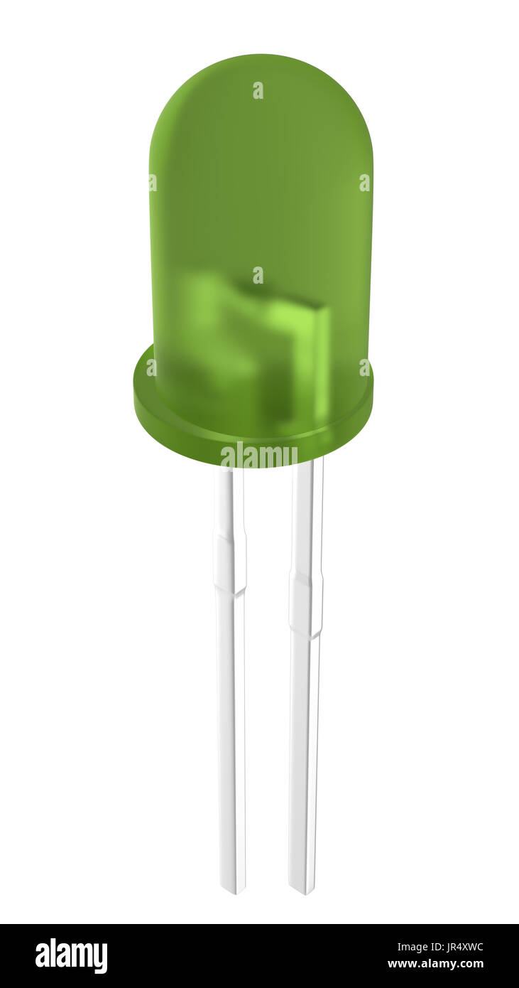 3D realistic render of green glossy 3mm led diode. isolated on white ...