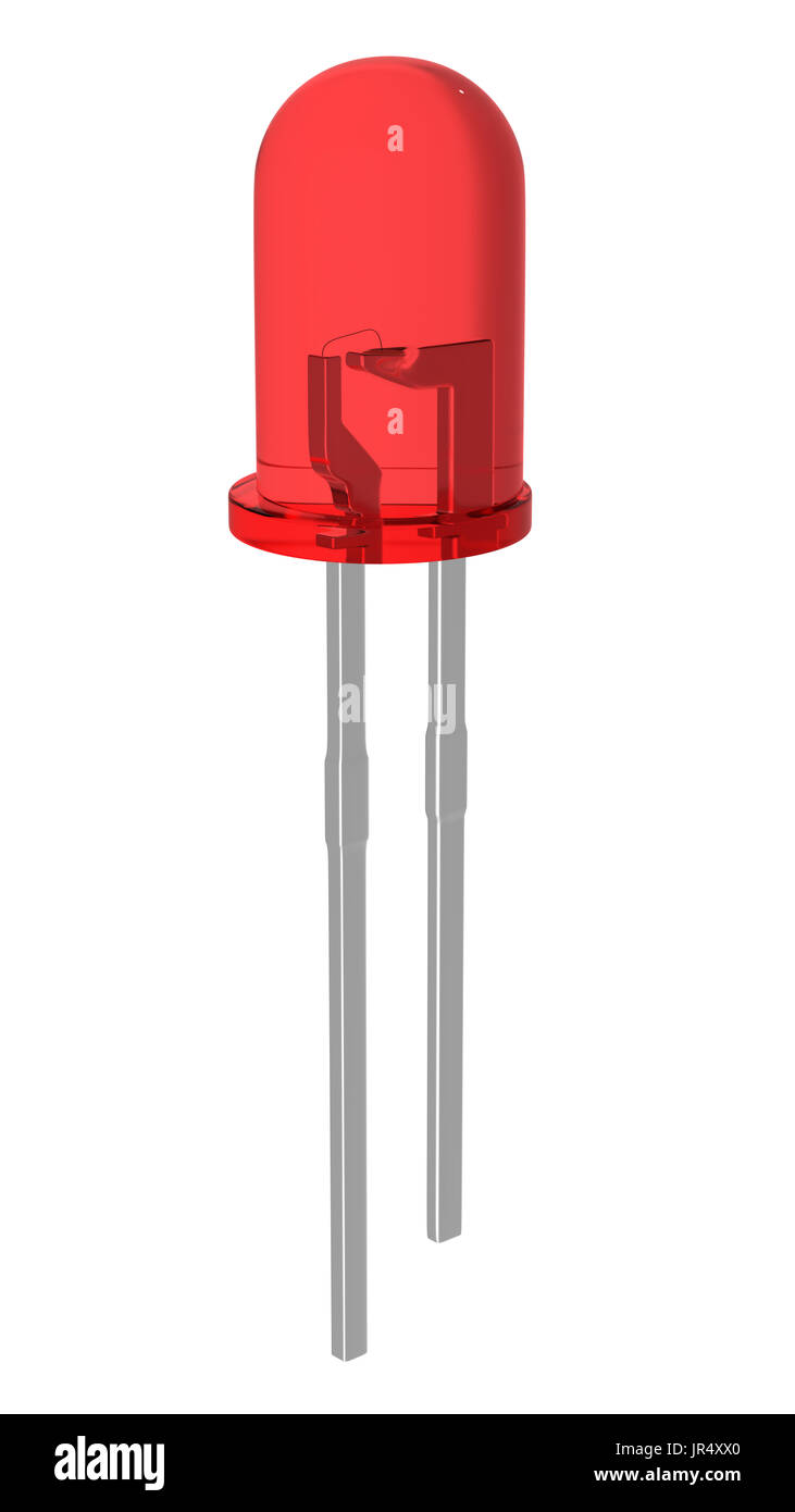 3D realistic render of red glossy 3mm led diode. isolated on white ...