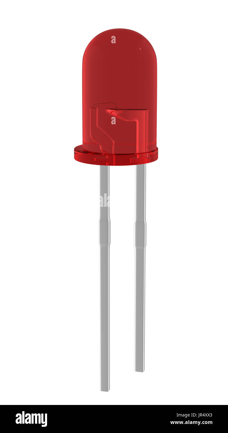 3D realistic render of red glossy 3mm led diode. isolated on white ...