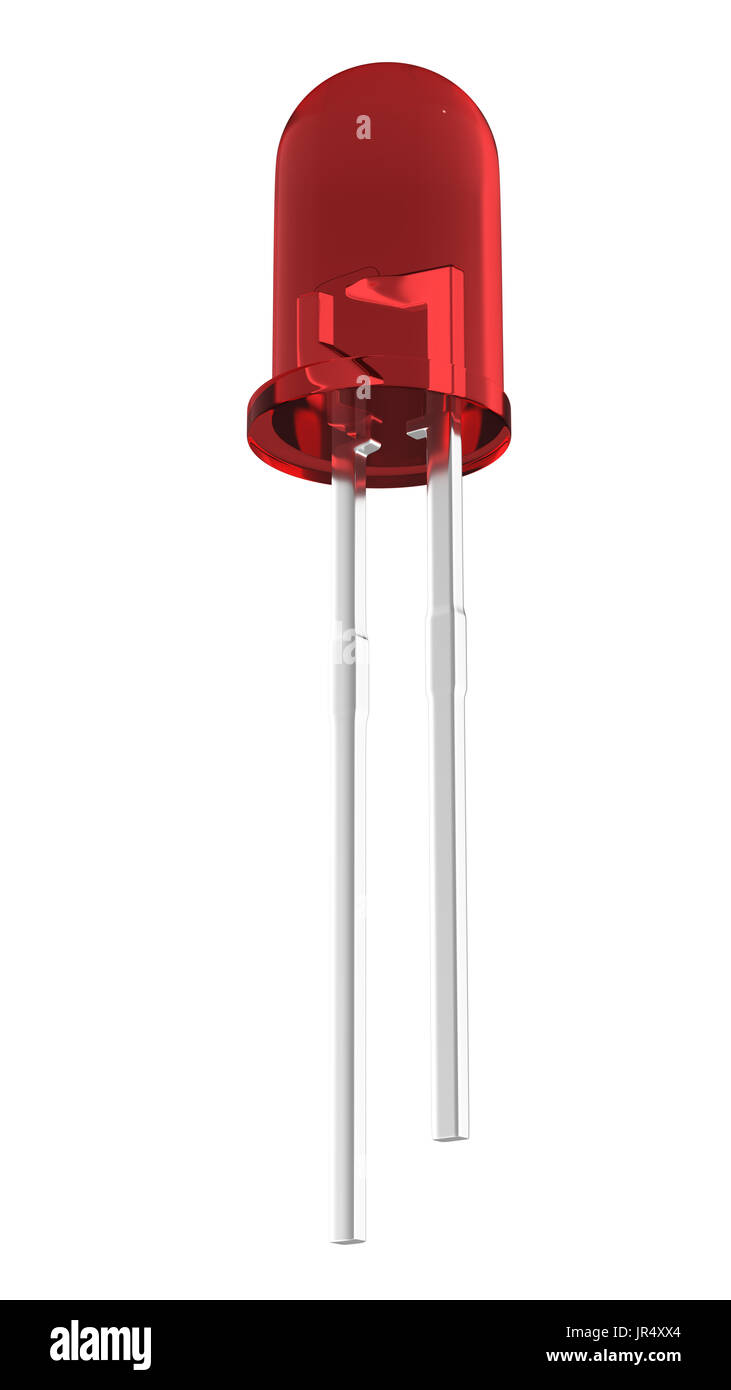 3D realistic render of red glossy 3mm led diode. isolated on white ...