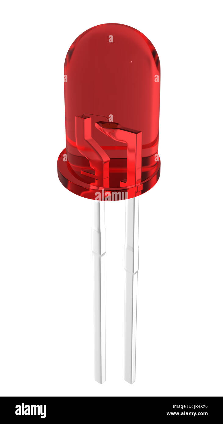 3D realistic render of red glossy 3mm led diode. isolated on white ...