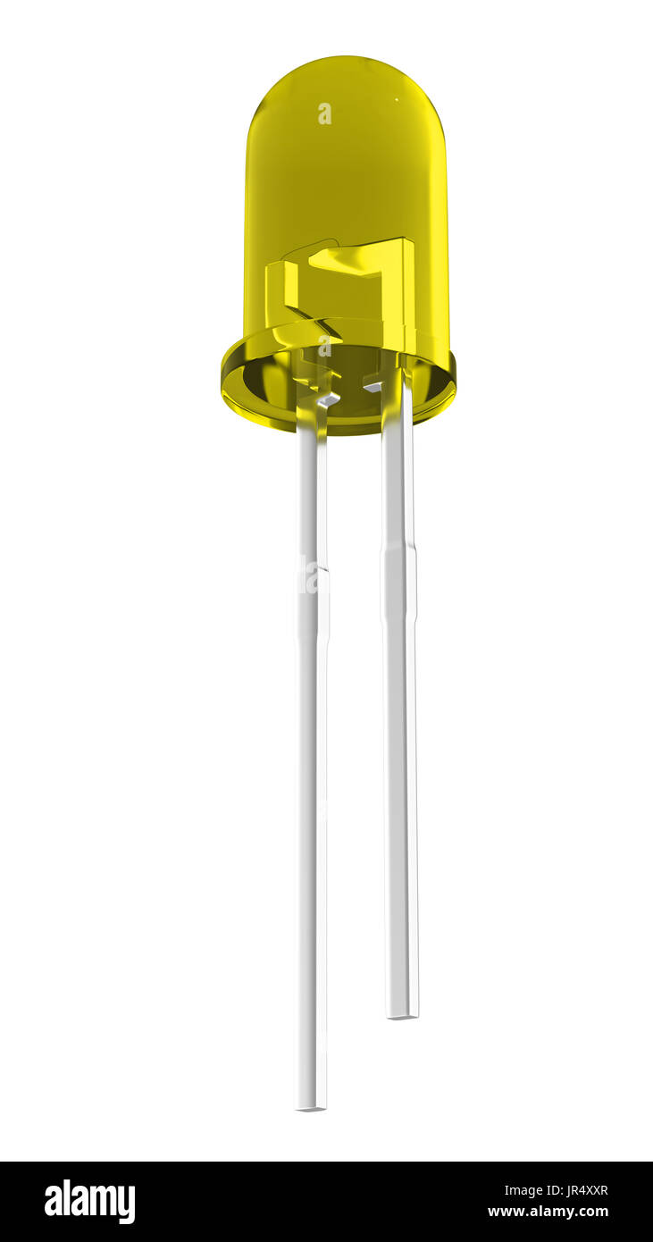 3D realistic render of yellow glossy 3mm led diode. isolated on white ...