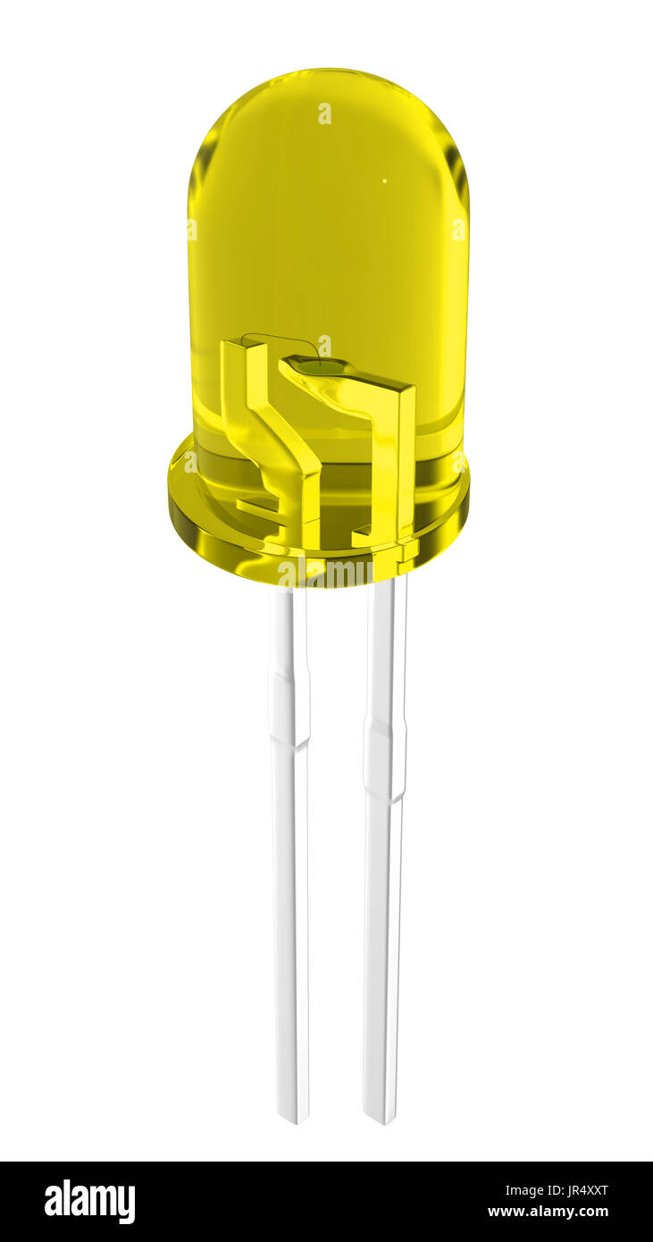 3D realistic render of yellow glossy 3mm led diode. isolated on white ...
