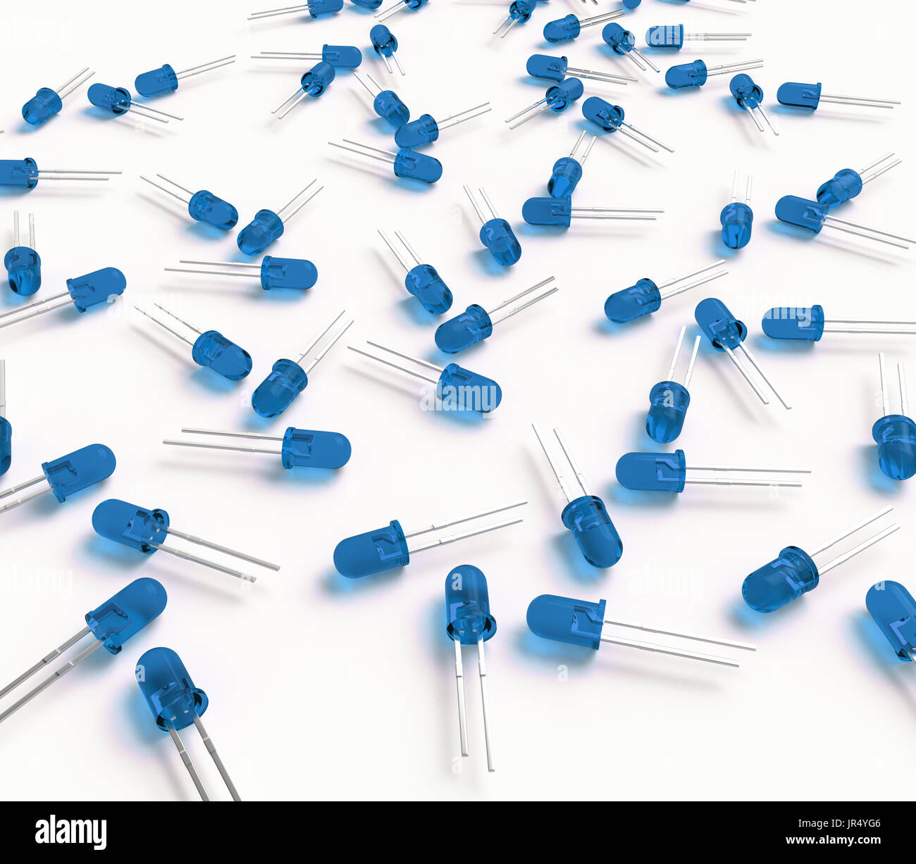 3D realistic render of group blue 3mm led diodes on white background ...