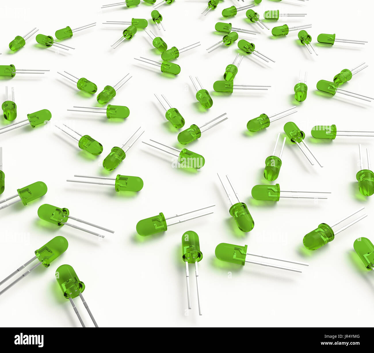 3D realistic render of group green 3mm led diodes on white background ...