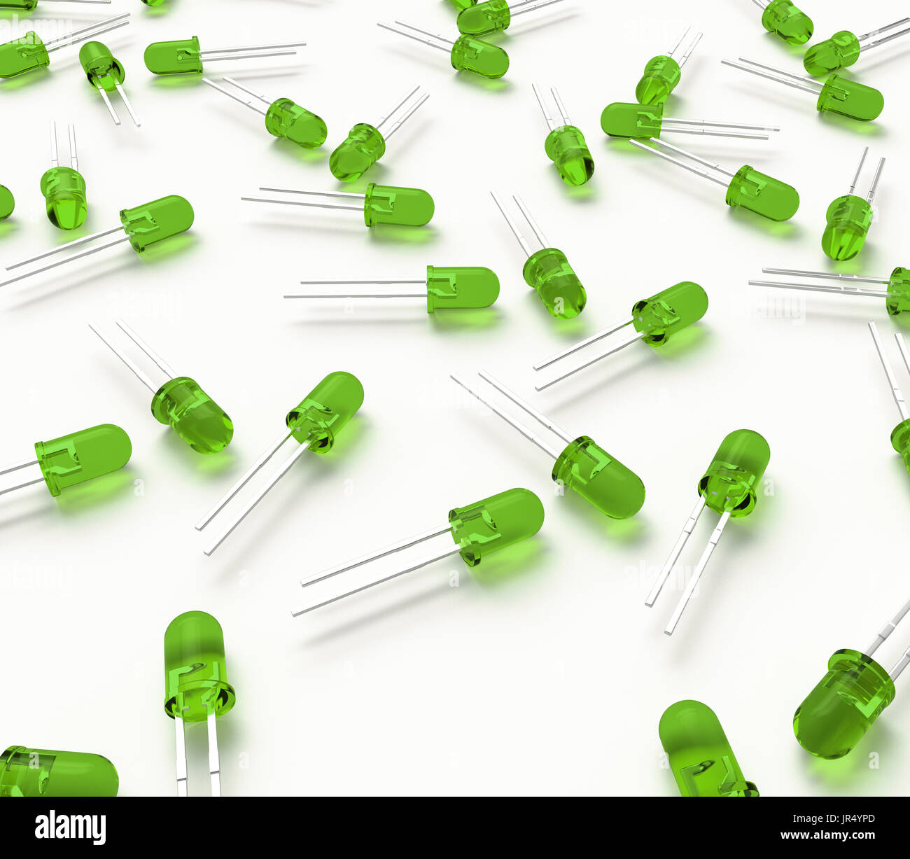 3D realistic render of group green 3mm led diodes on white background ...