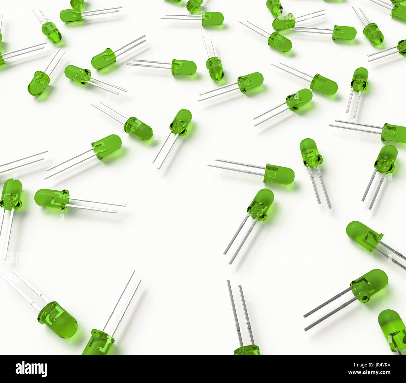 3D realistic render of group green 3mm led diodes on white background ...