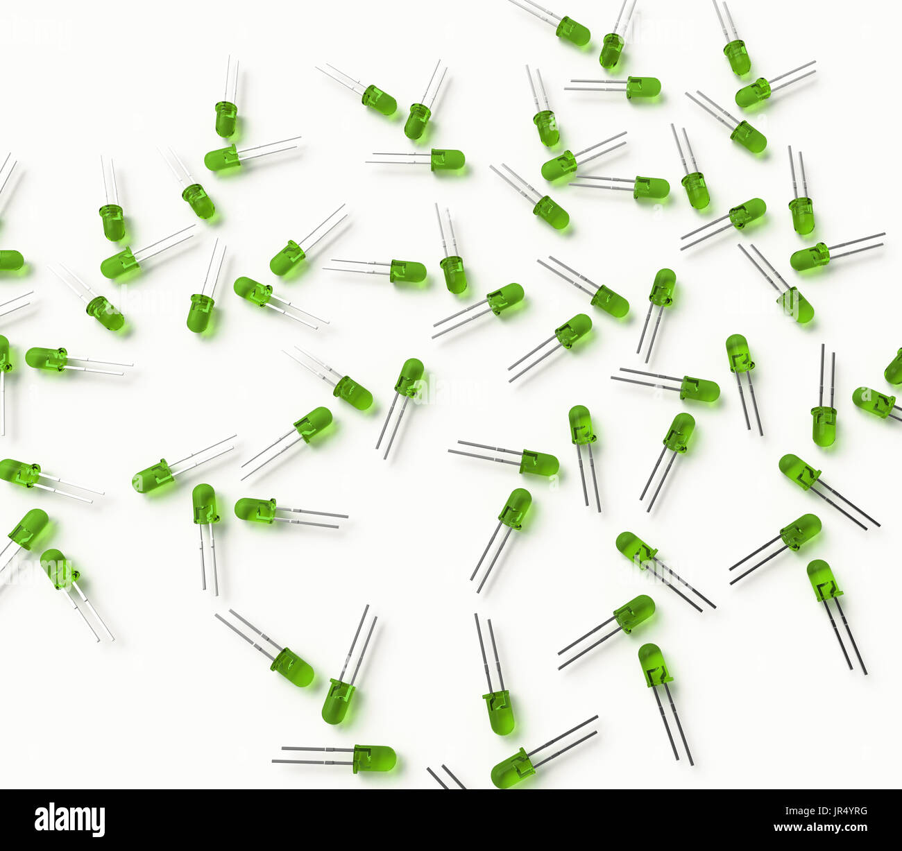 3D realistic render of group green 3mm led diodes on white background ...