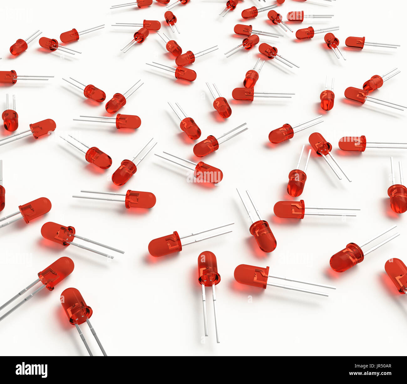 3D realistic render of group red 3mm led diodes on white background ...