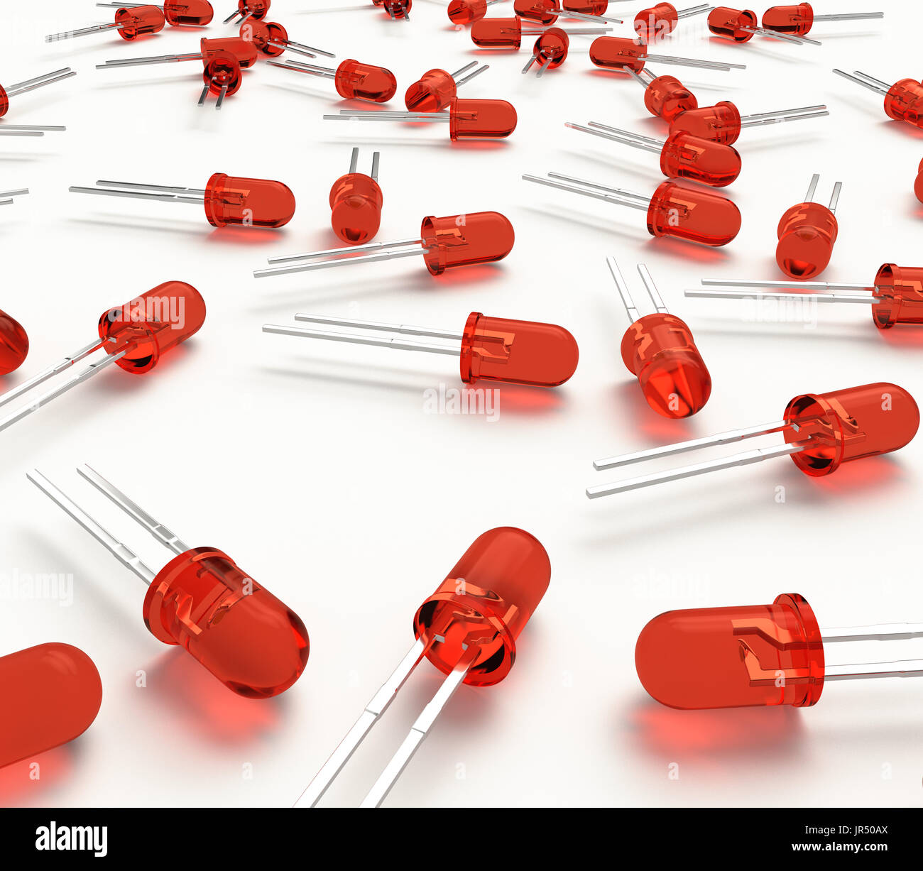 3D realistic render of group red 3mm led diodes on white background ...