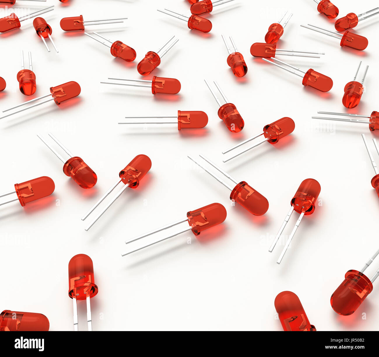 3D realistic render of group red 3mm led diodes on white background ...