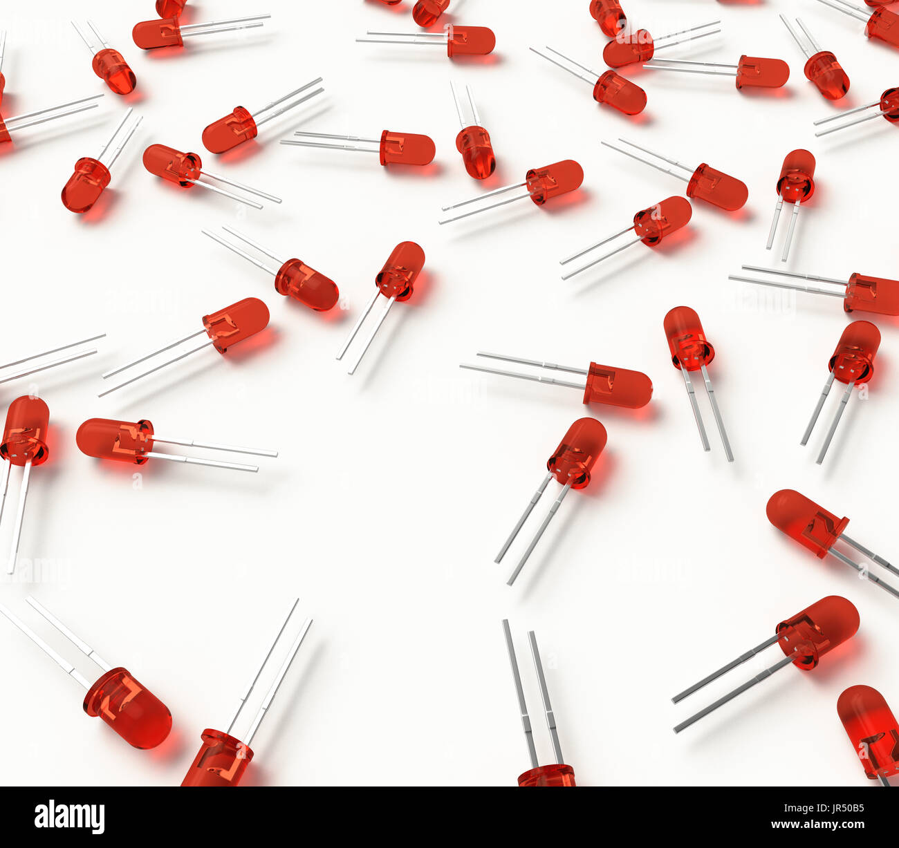 3D realistic render of group red 3mm led diodes on white background ...