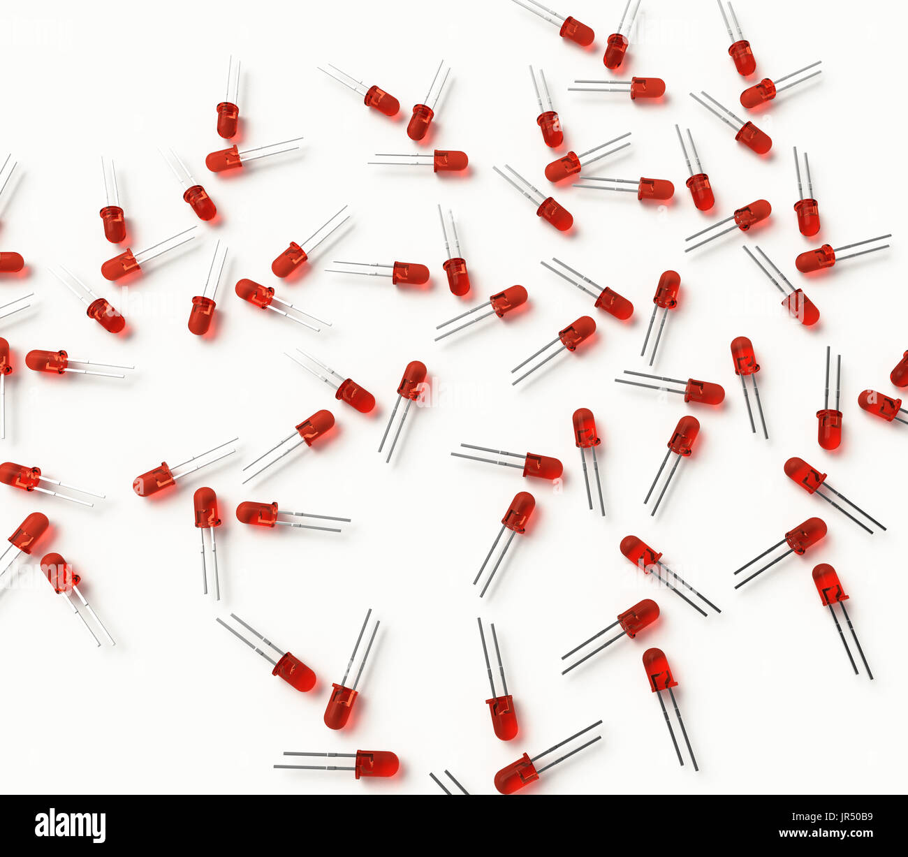 3D realistic render of group red 3mm led diodes on white background ...