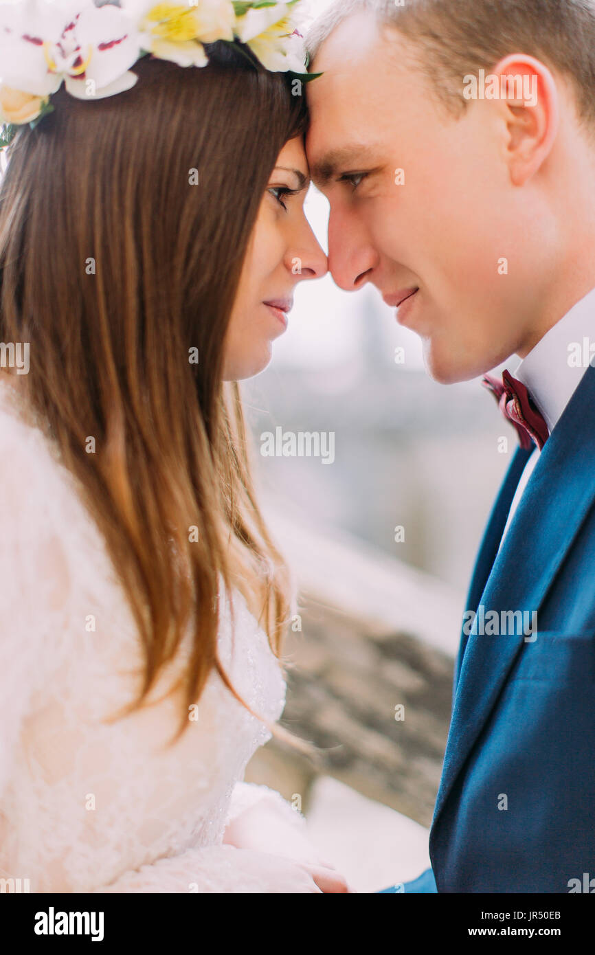 Man and woman foreheads touching hi-res stock photography and images ...