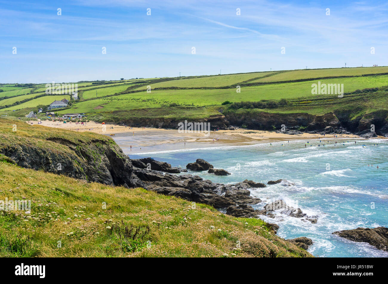 Poldhu Cove beach, Mullion, Lizard Peninsula, Cornwall, UK in summer ...