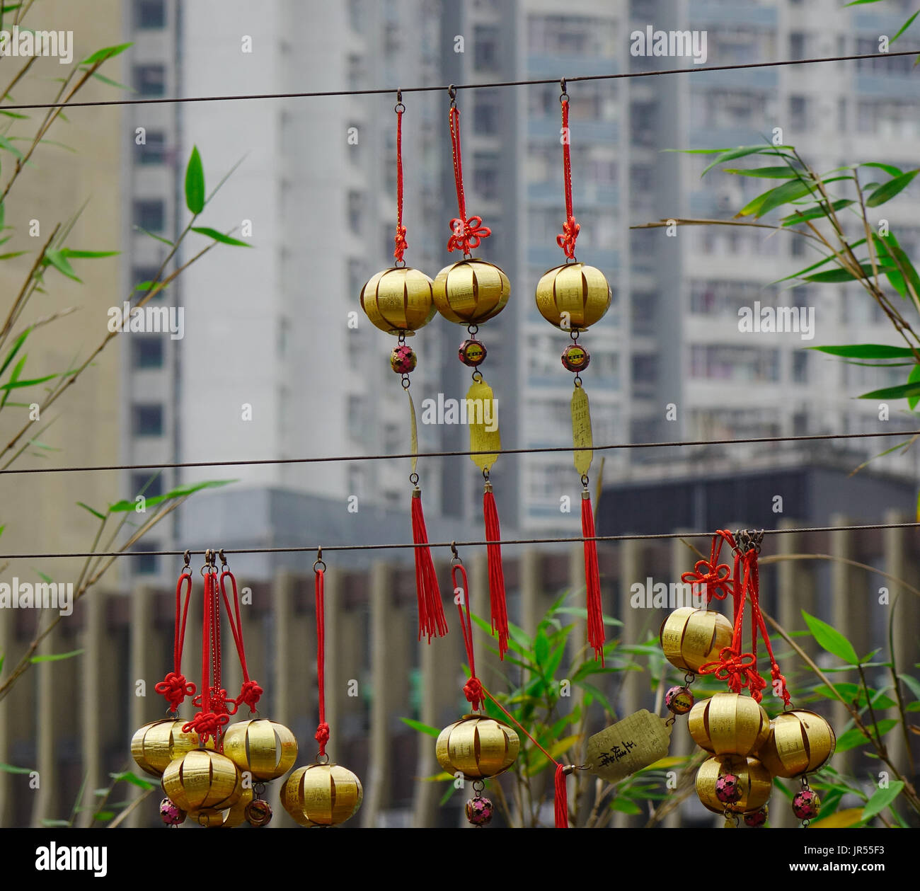 Hong Kong - Mar 30, 2017. Golden lucky lanterns at Wong Tai Sin Temple ...