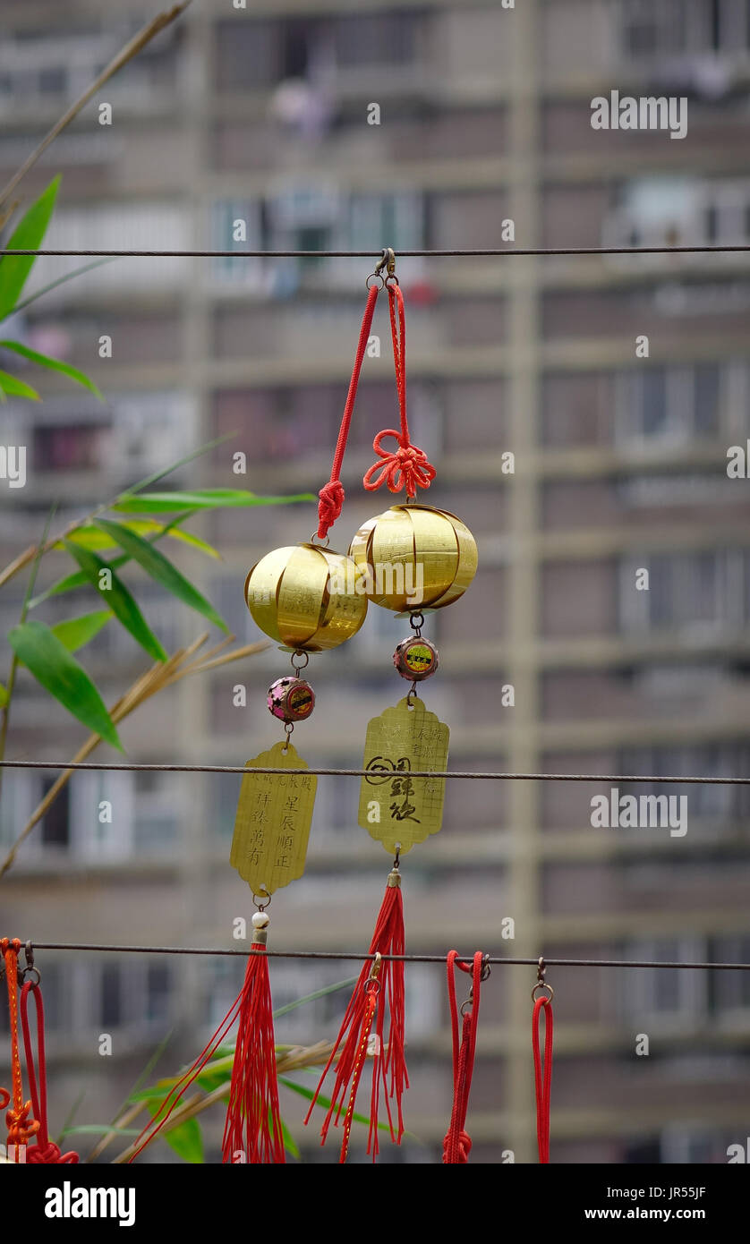 Hong Kong - Mar 30, 2017. Golden lucky lanterns at Wong Tai Sin Temple ...