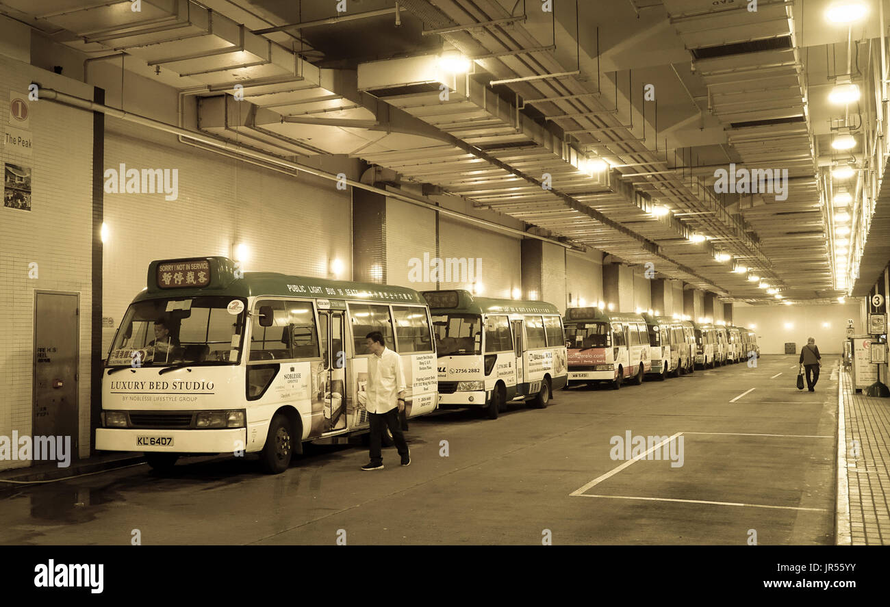Hong Kong - Mar 30, 2017. Underground bus terminal at downtown in Hong ...