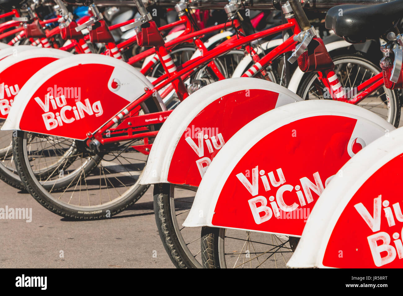 BARCELONA, SPAIN - june 20, 2017: Service Vehicles bicycles Vodafone ...