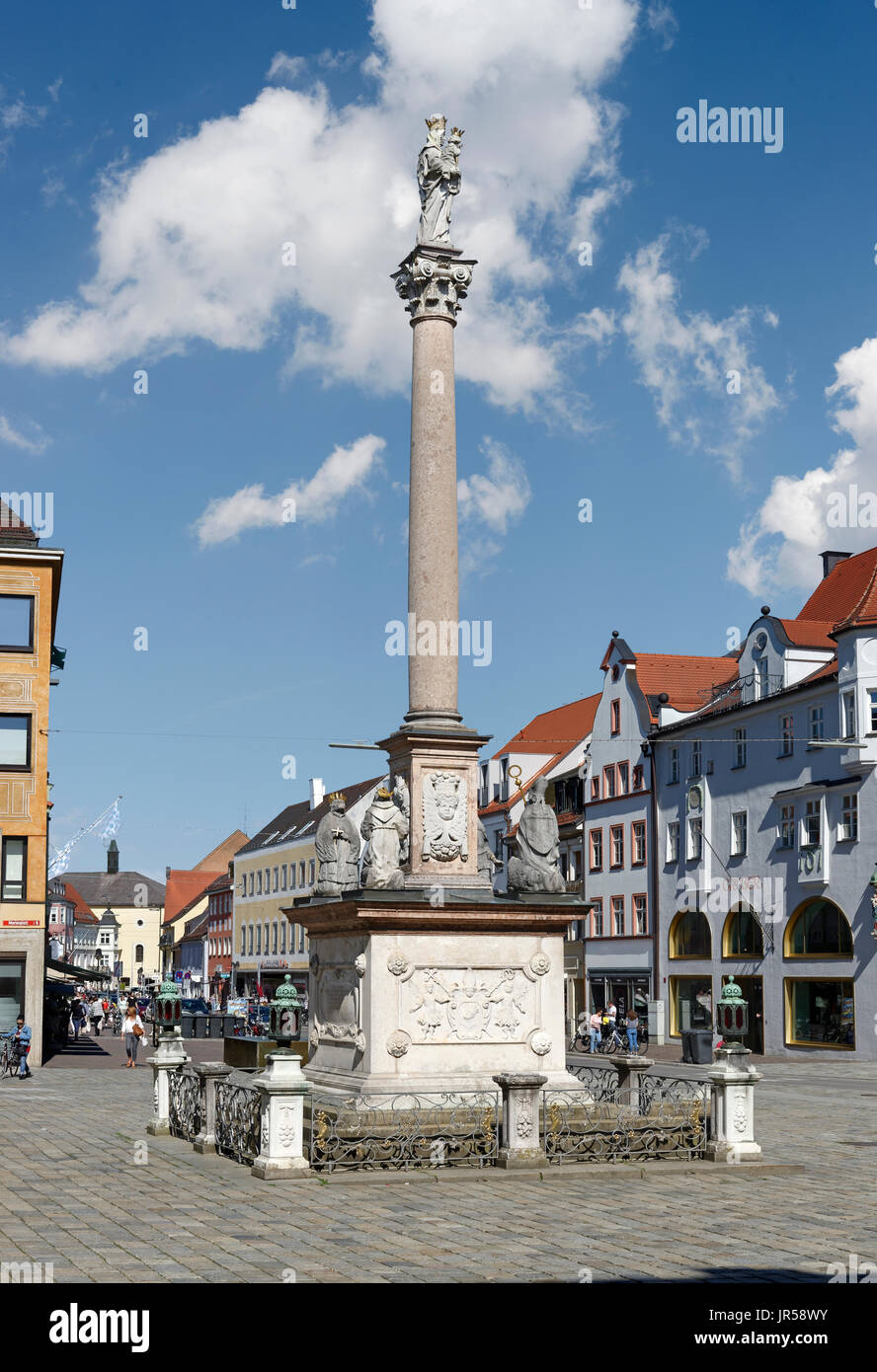 Marian square with Marian column, Freising, Upper Bavaria, Bavaria ...