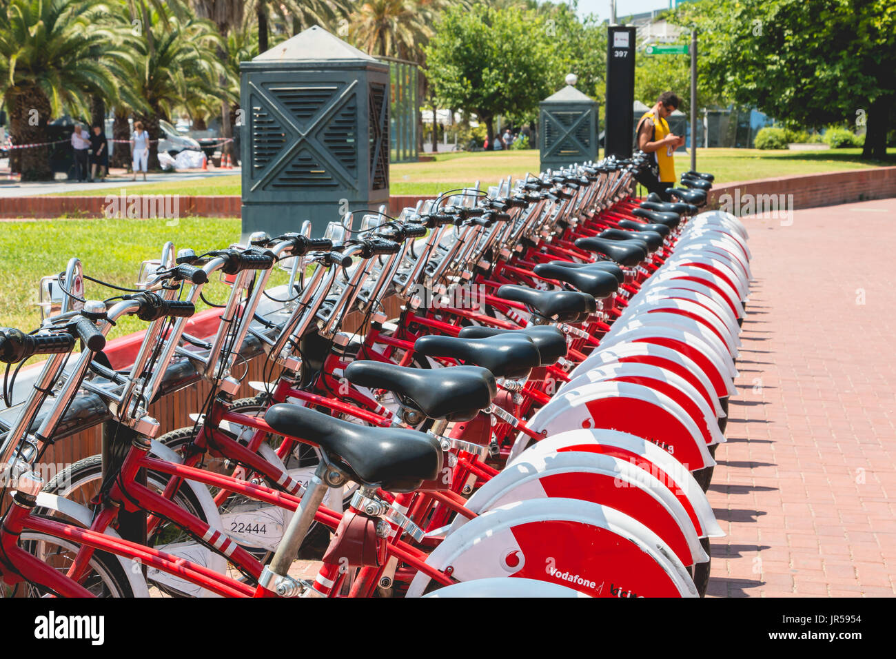 BARCELONA, SPAIN - june 21, 2017: Service Vehicles bicycles Vodafone ...