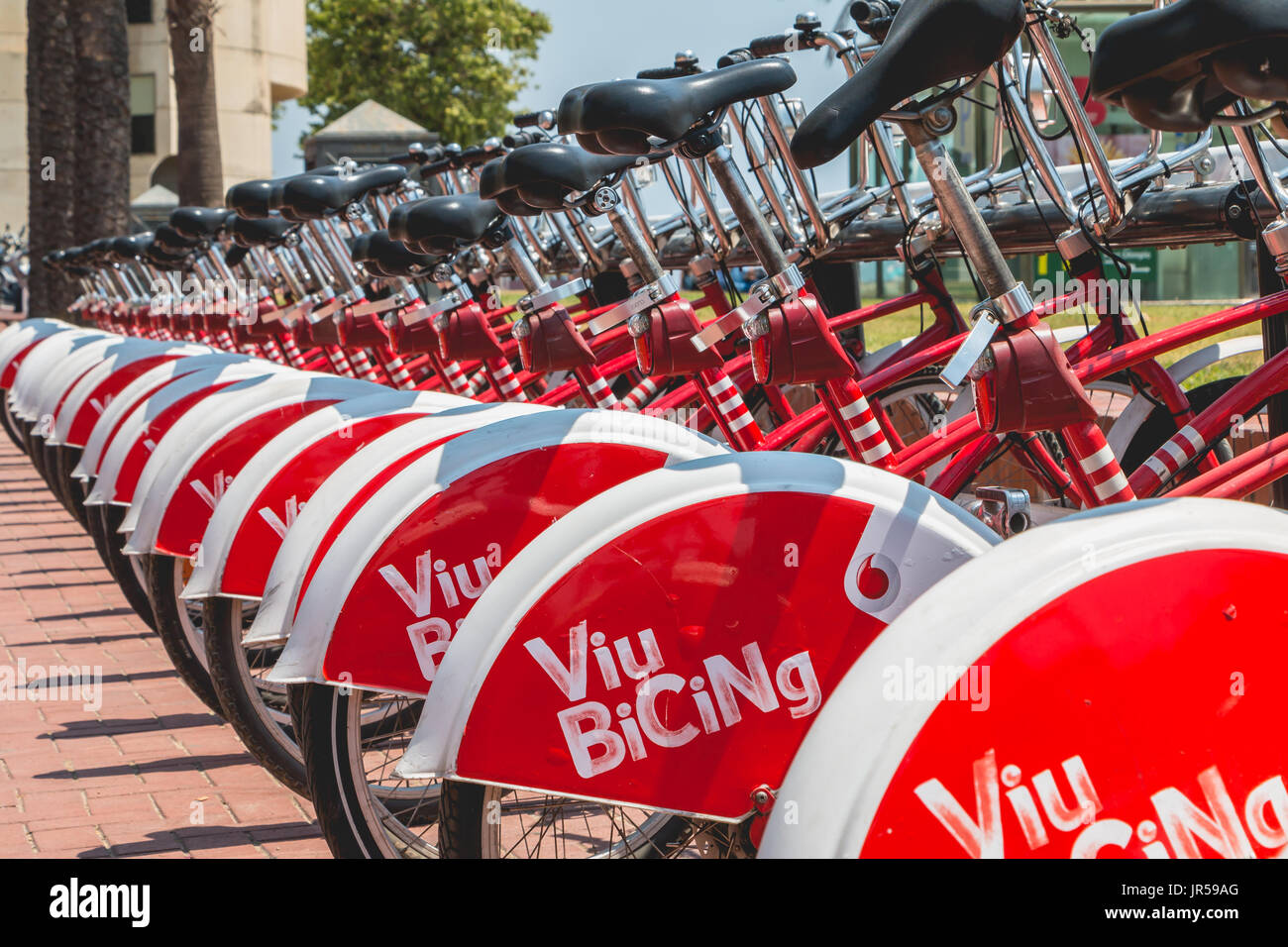 BARCELONA, SPAIN - june 21, 2017: Service Vehicles bicycles Vodafone ...