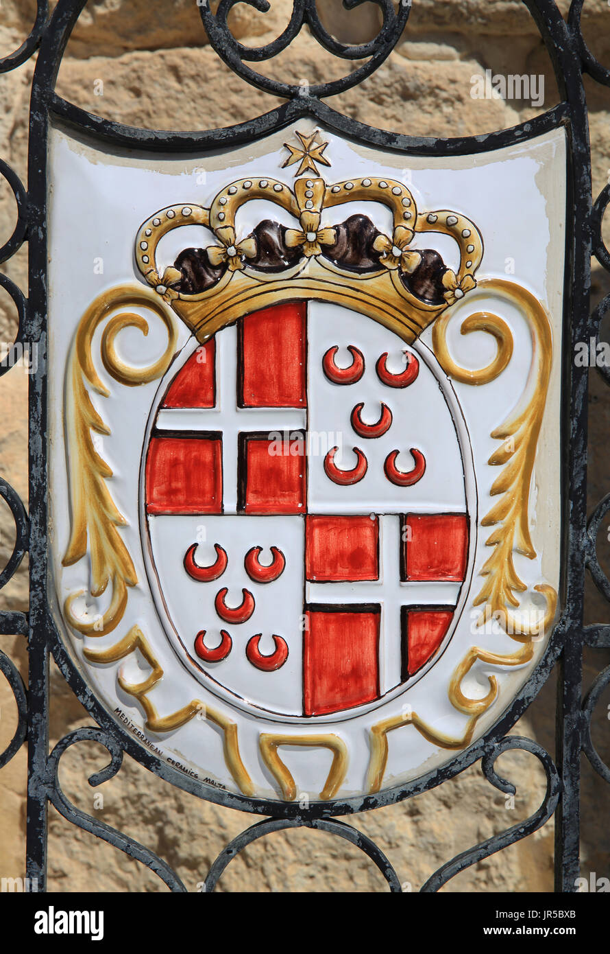 Maltese flags and colours on a ceramic chair, on the Valletta ...