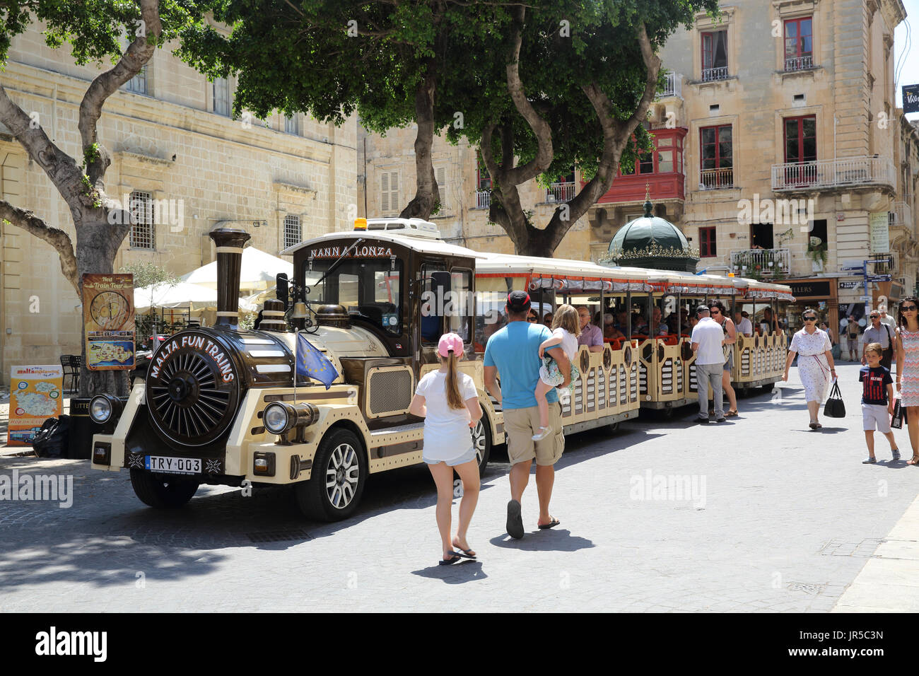 The Malta Fun Train in St John Square, in Valletta, capital of Malta ...