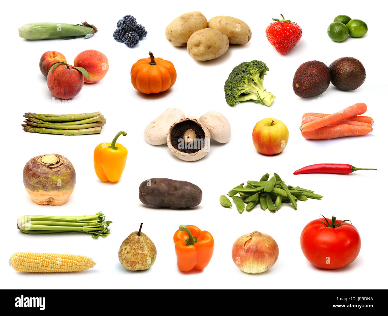Raw Fruit and Vegetable Collage on a White Background Stock Photo - Alamy
