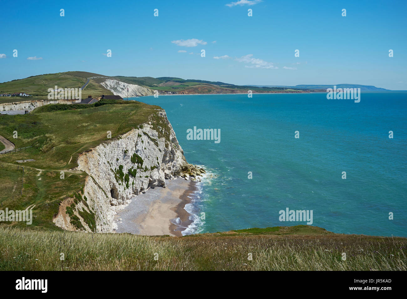 Rural landscape and cliffs on Tennyson Down on the Isle of Wight, off ...