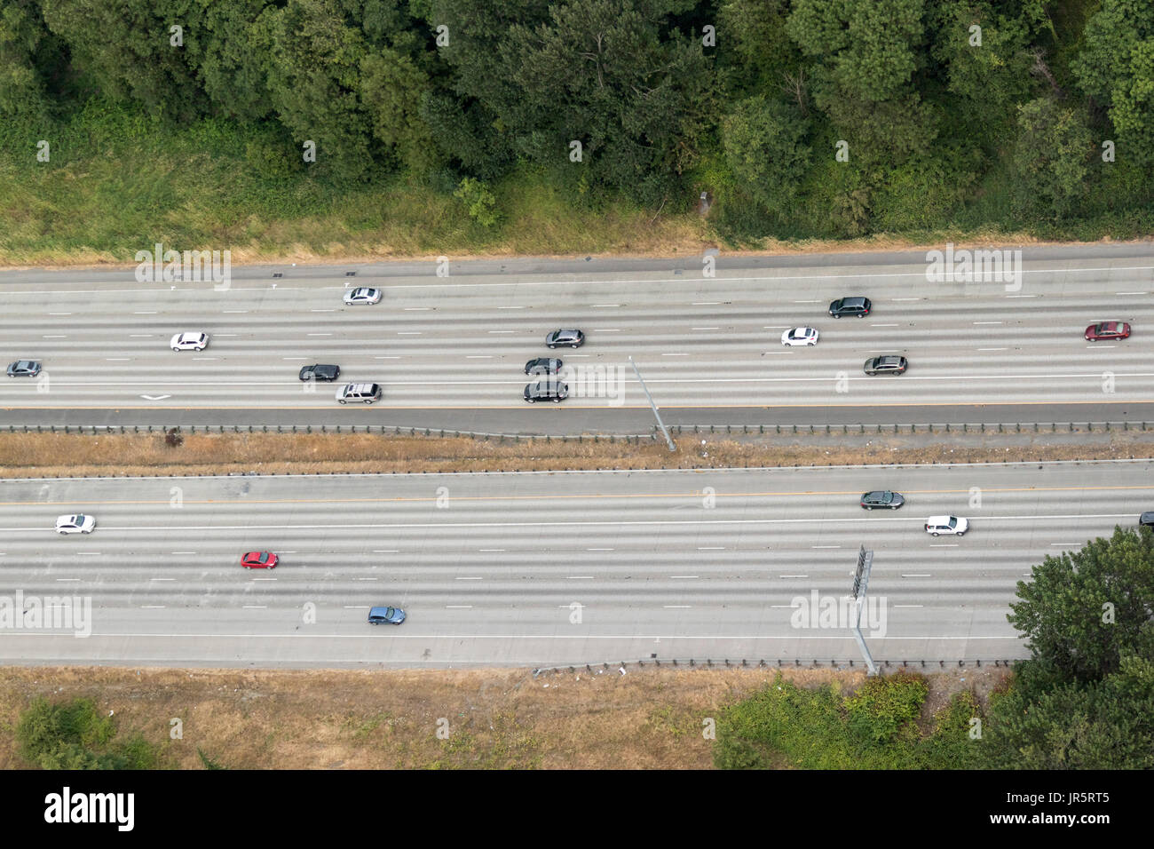 Aerial view of cars on I-5 Interstate Highway near Boeing Field ...