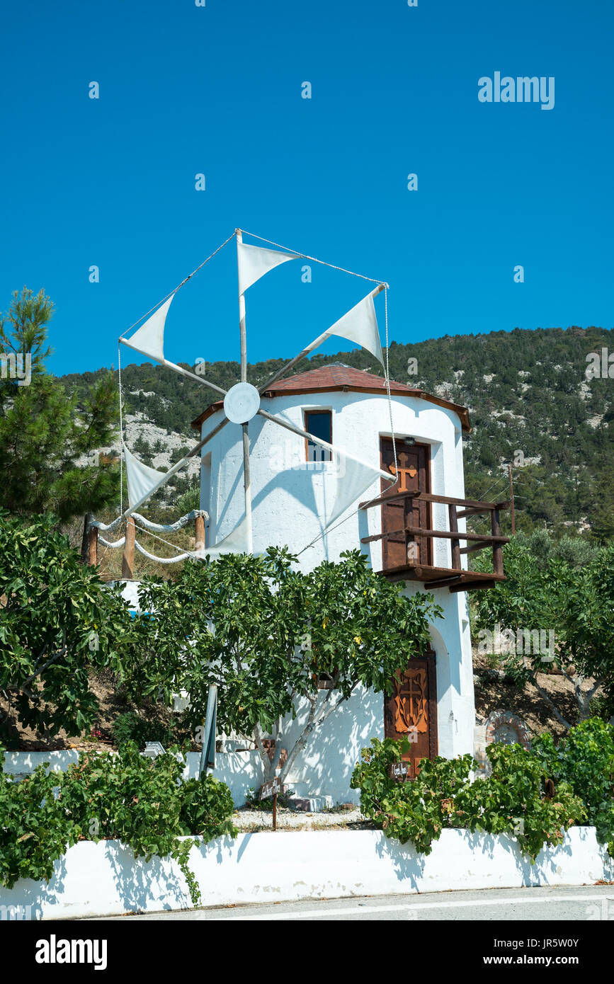 Old windmill turned into traditional greek restaurant in Monolithos ...
