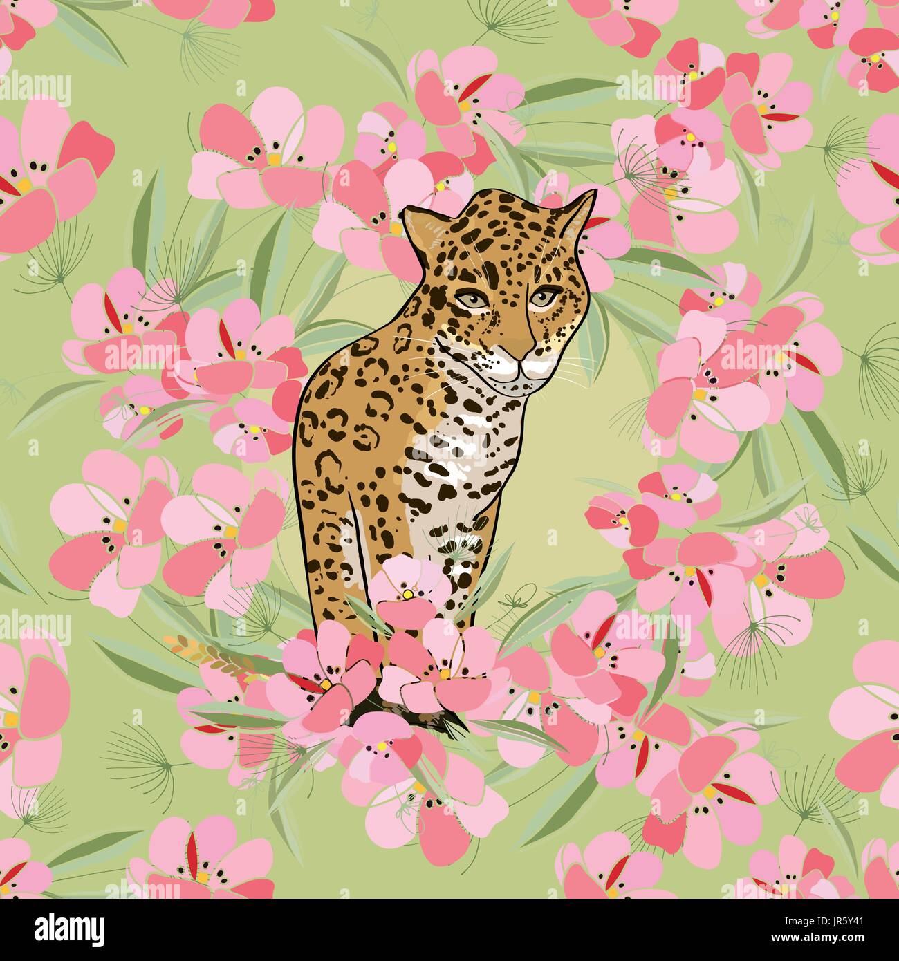 Retro style Illustration with flowers and animal Stock Vector Image ...