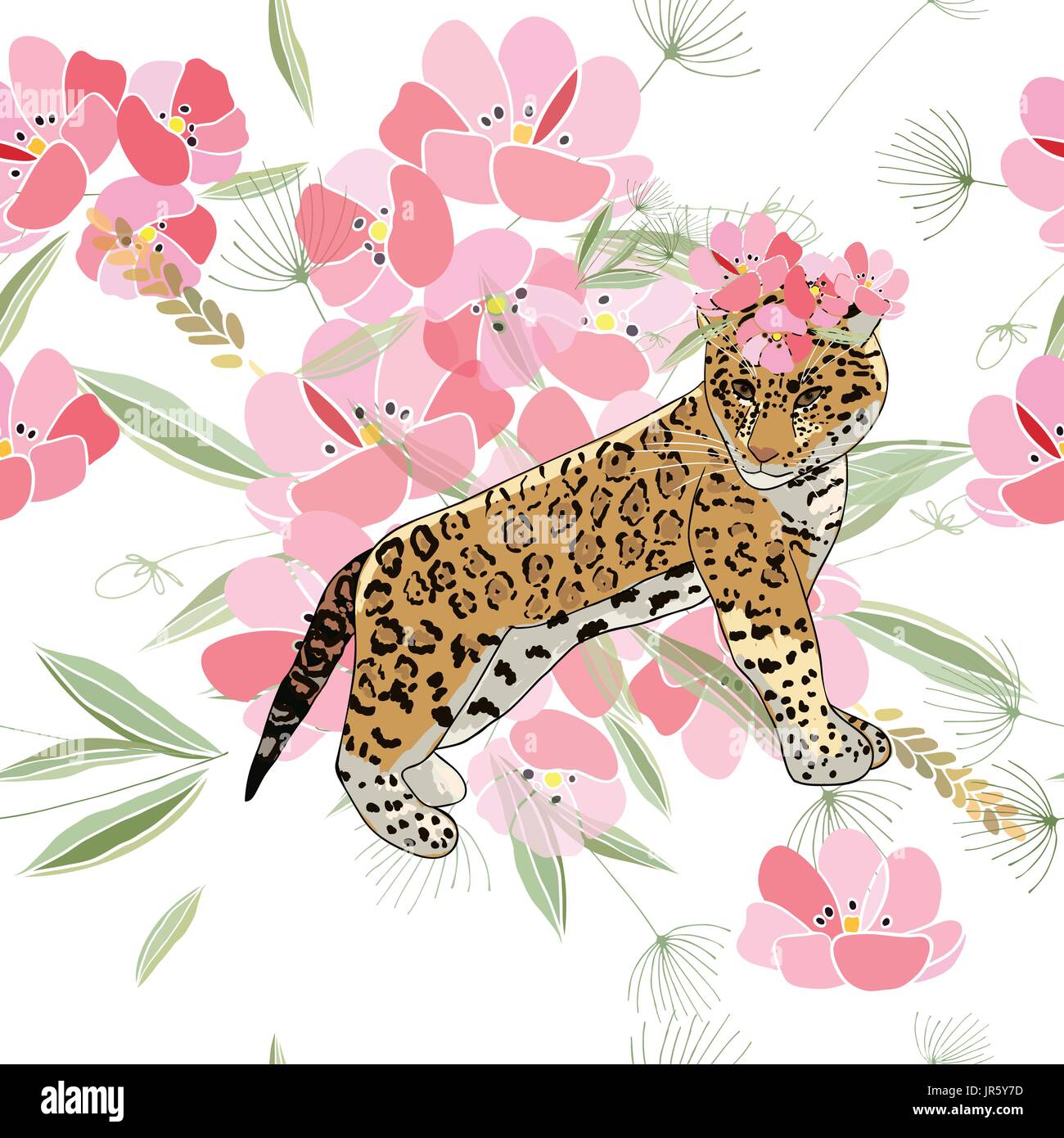 Retro style Illustration with flowers and animal Stock Vector Image ...