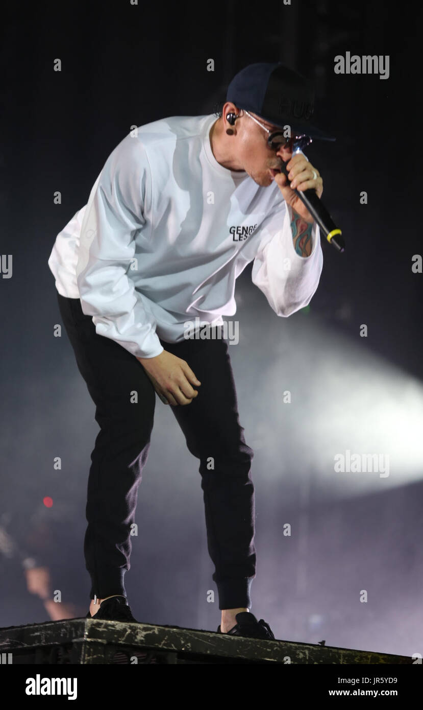 Linkin Park performing at the O2 Arena in London Featuring: Linkin Park ...