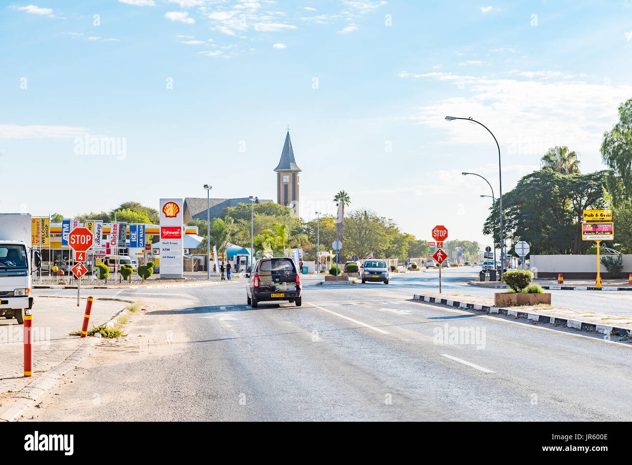 OTJIWARONGO, NAMIBIA - JUNE 20, 2017: A street scene with businesses ...