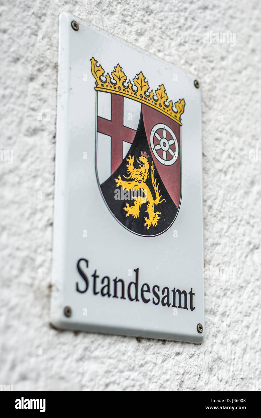 Metal Sign mounted to wall with the German word Standesamt translation ...