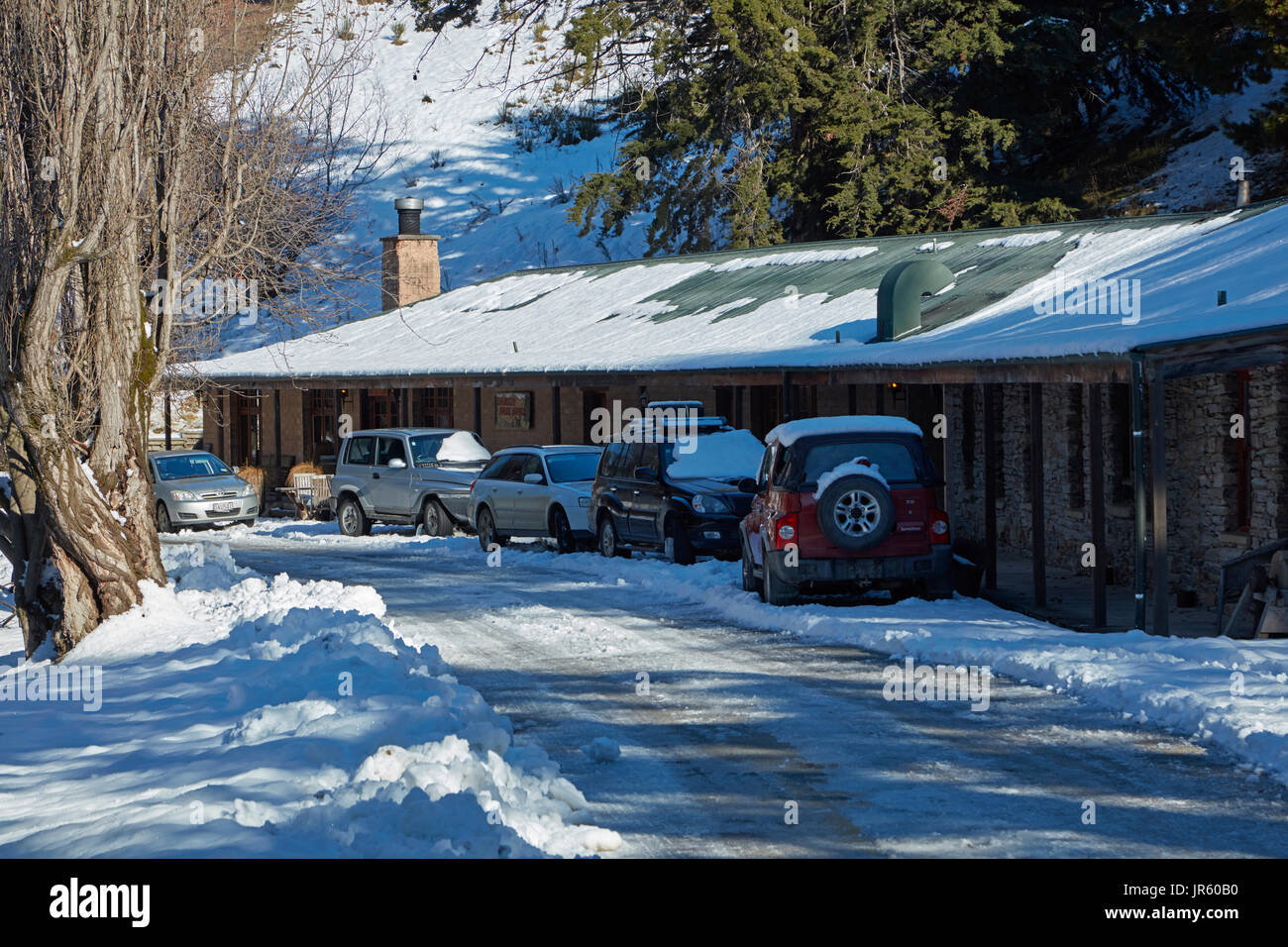 Danseys Pass Coach Inn (1862) and winter snow, Danseys Pass, Central ...