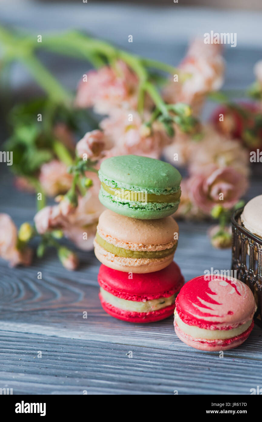 traditional french colorful macarons in a rows in a box Stock Photo - Alamy