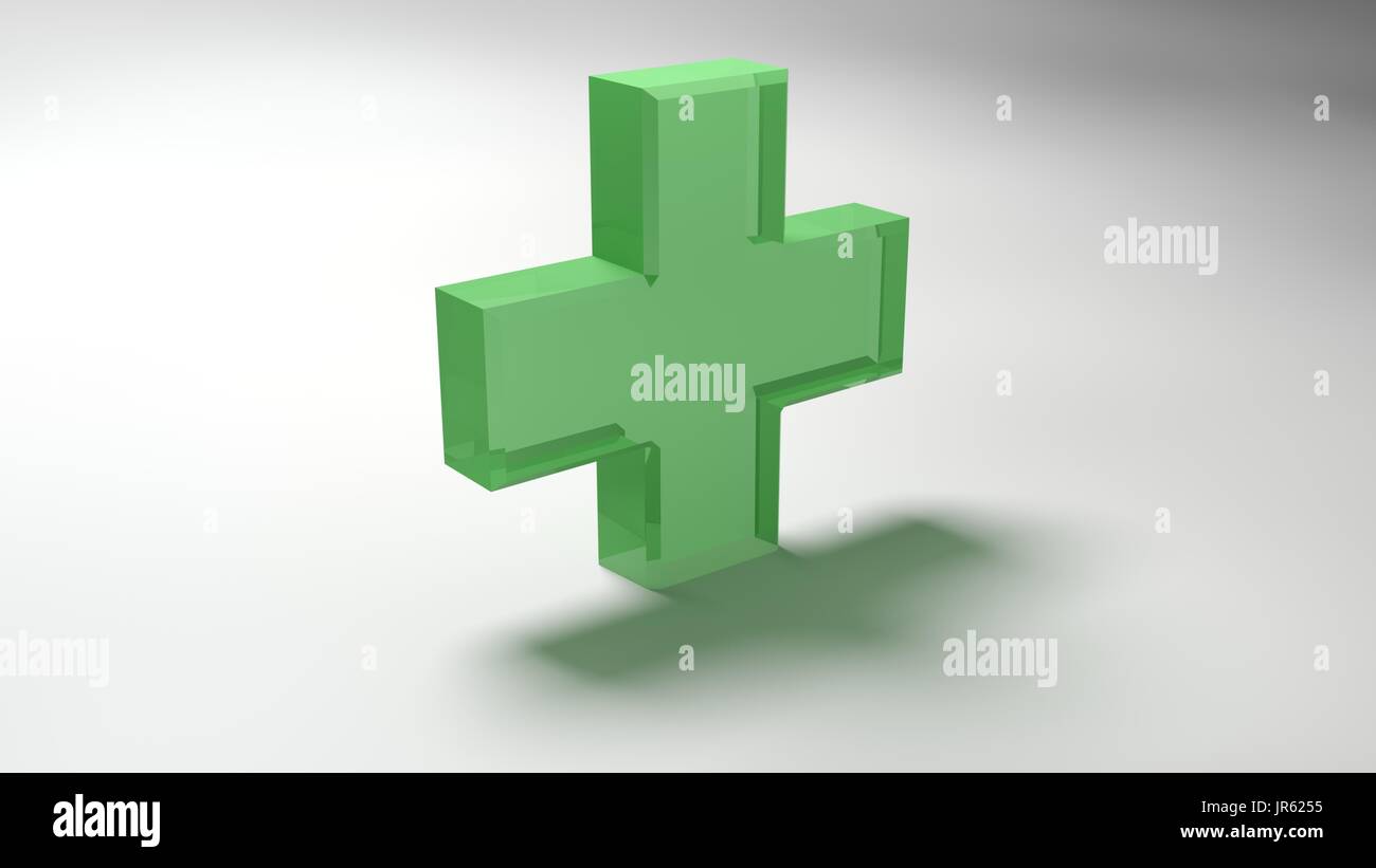 Green cross on white surface - 3D rendering Stock Photo - Alamy