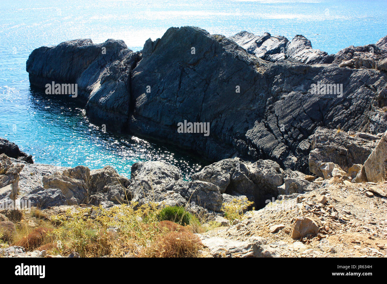 Cretan sea wild coastline and countryside with a blue sky Stock Photo ...