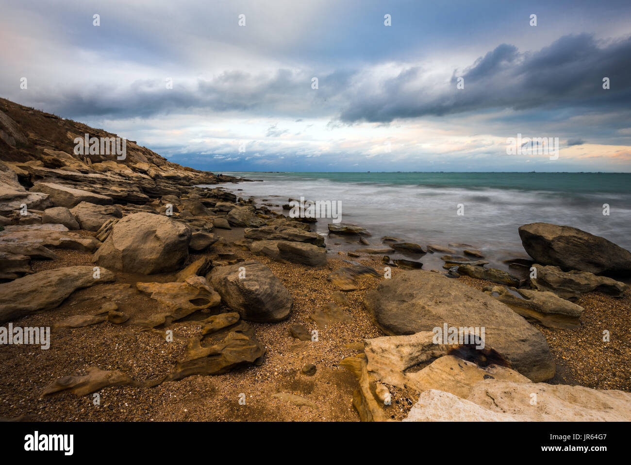 Dramatic beautiful seascape, coast line. Long exposure photography ...