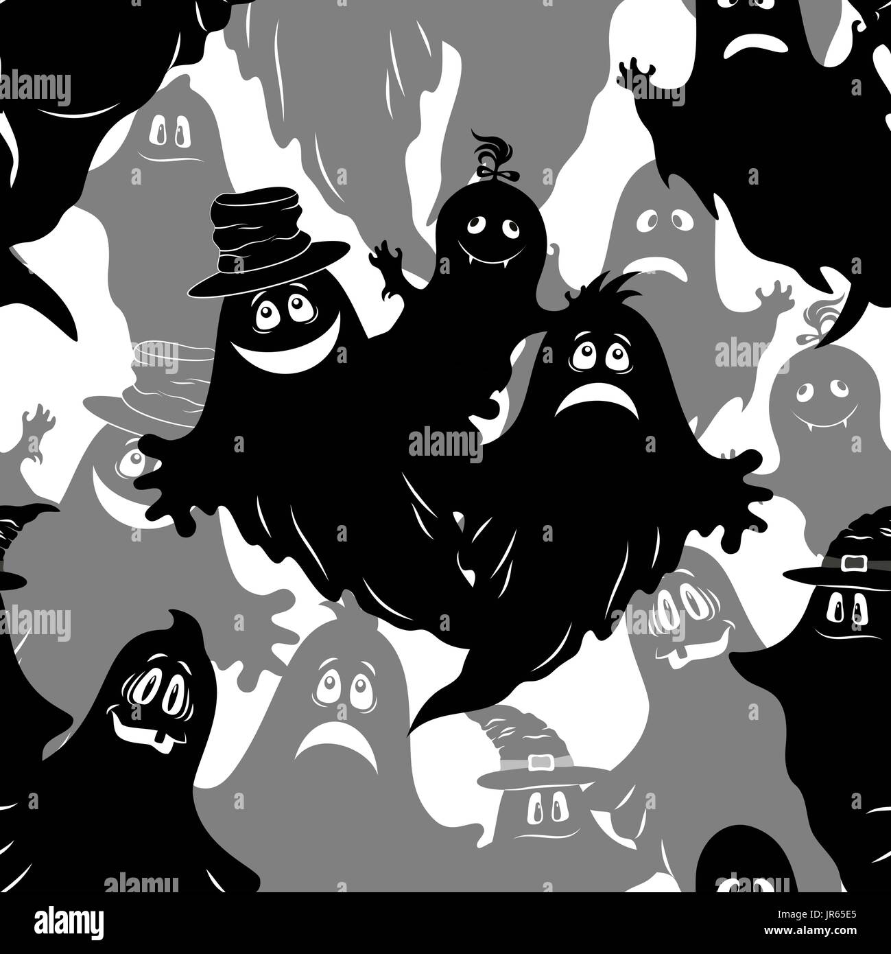 Halloween seamless pattern ghosts Black and White Stock Photos & Images ...