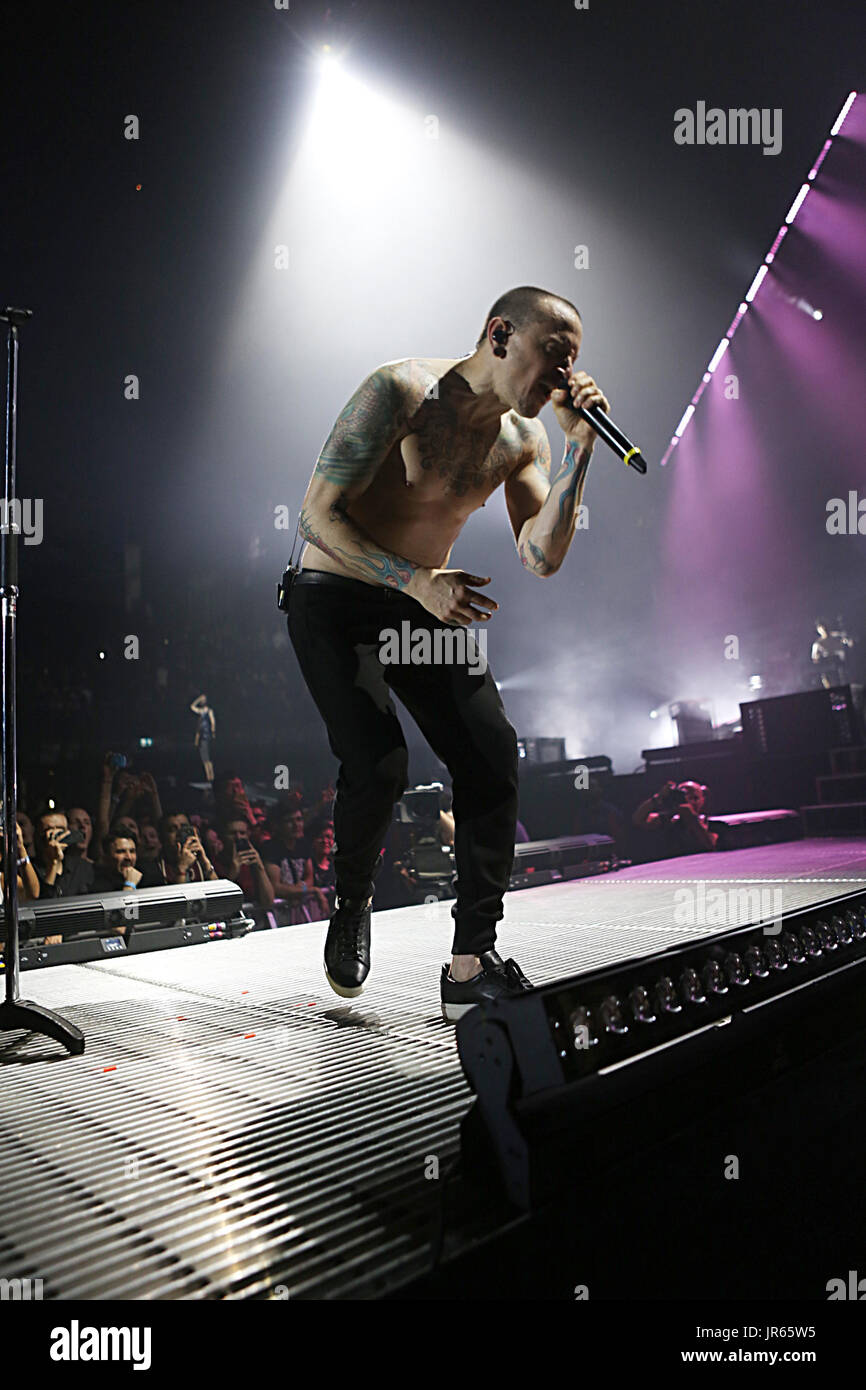 Linkin Park live onstage at The O2 Arena, London, as part of their One ...