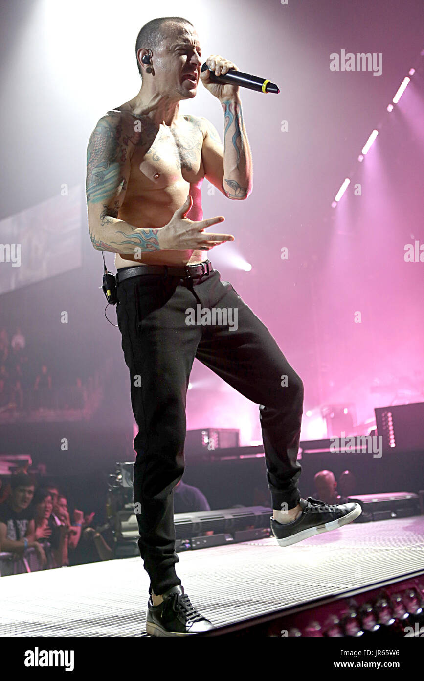 Linkin Park live onstage at The O2 Arena, London, as part of their One ...