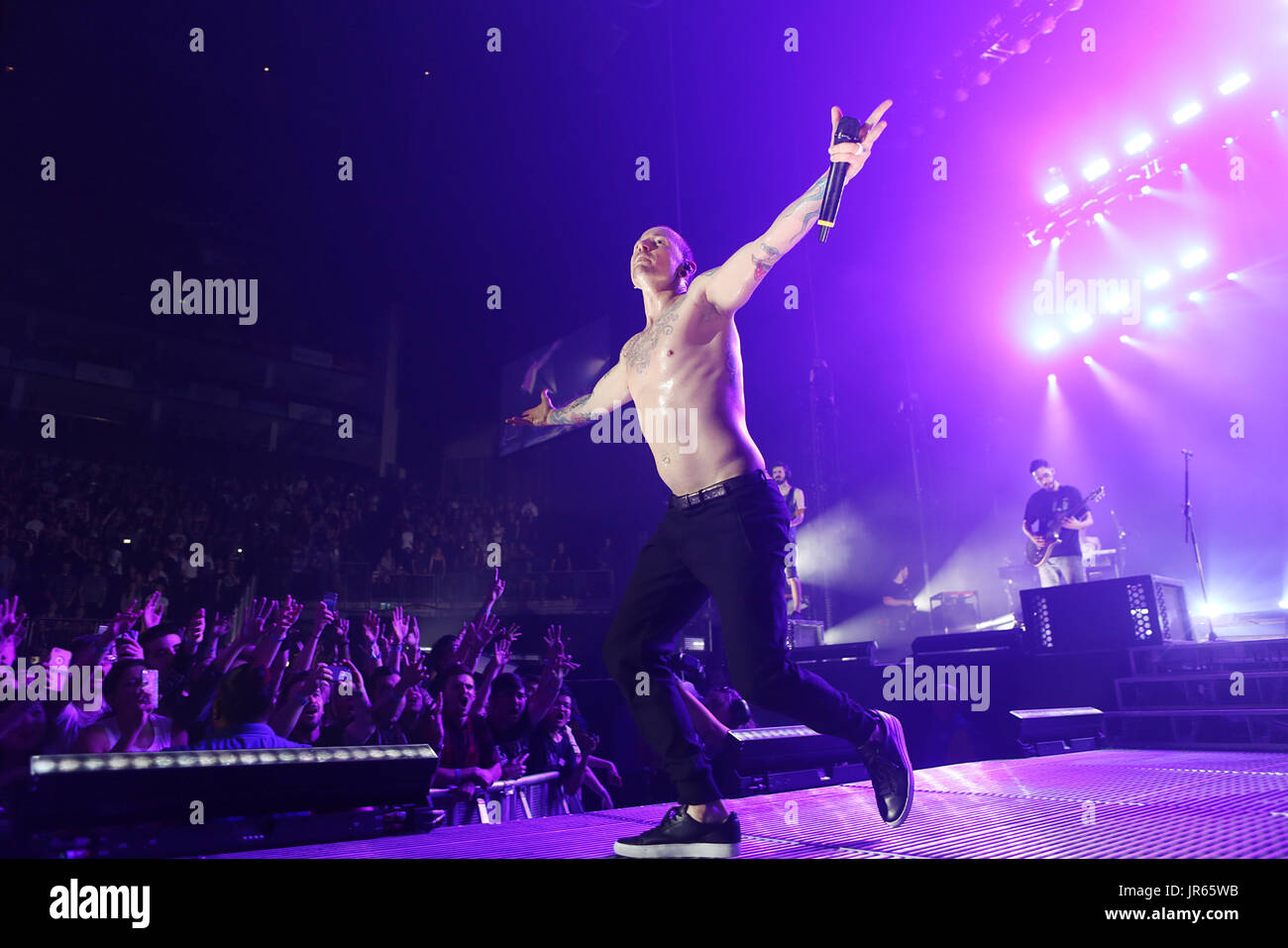Linkin Park live onstage at The O2 Arena, London, as part of their One ...