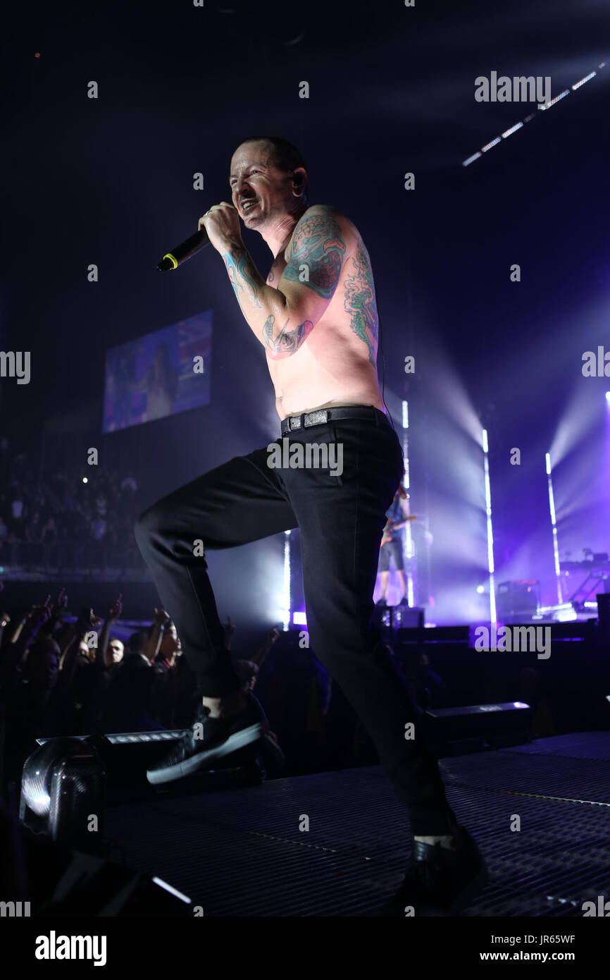 Linkin Park live onstage at The O2 Arena, London, as part of their One ...